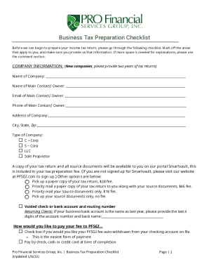 Fillable Online Business Tax Preparation Checklist Fax Email Print ...