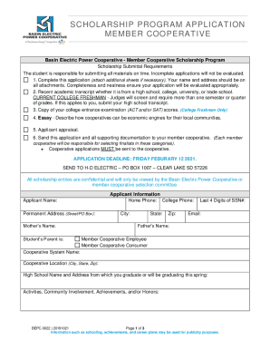 Fillable Online FORM - Scholarship Program Application - Member Cooperative Fax Email Print ...