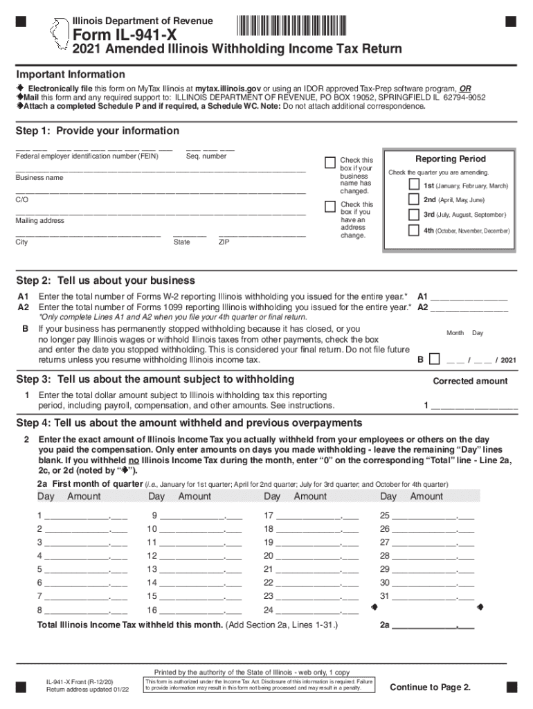 Fillable Online tax illinois Form IL-941 - Illinois Department of ...