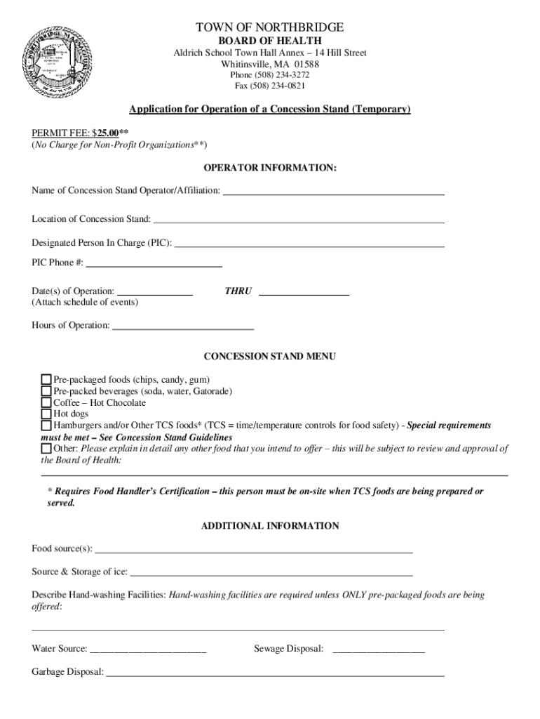 Fillable Online Application for Operation of a Concession Stand ...