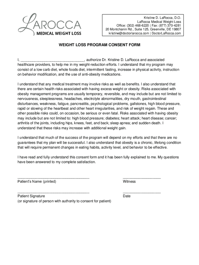 Fillable Online WEIGHT LOSS PROGRAM CONSENT FORM Fax Email Print ...