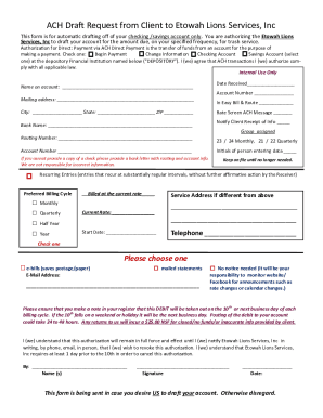 Fillable Online ACH Draft Request from Client to Etowah Lions Services ...