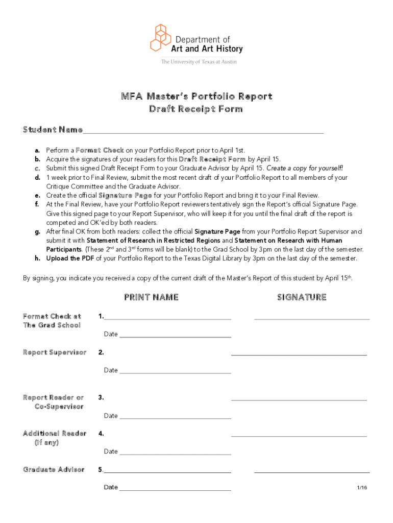 Fillable Online MFA Master's Portfolio Report Draft Receipt Form Fax ...