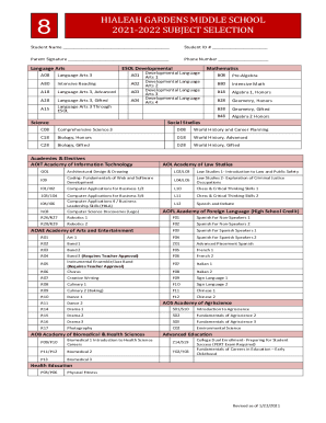 Fillable Online 11th GRADE 2021-2022 Subject Selection Form Fax Email Print - pdfFiller