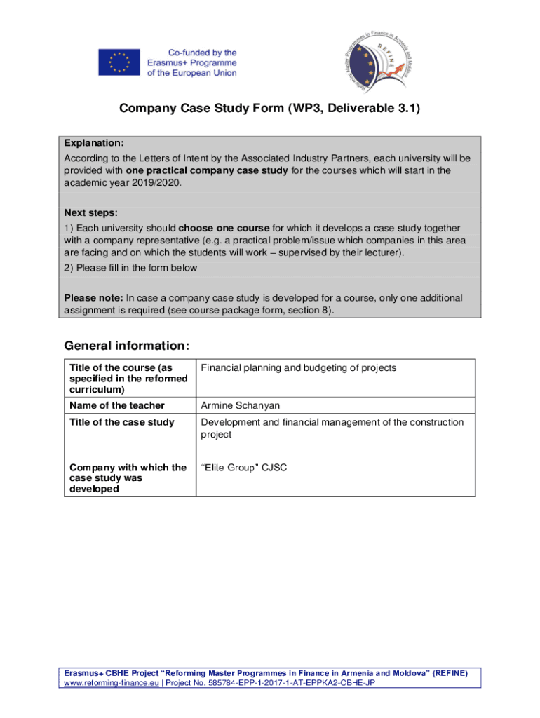 Fillable Online Company Case Study Form (WP3, Deliverable 3.1) General ... Fax Email Print ...