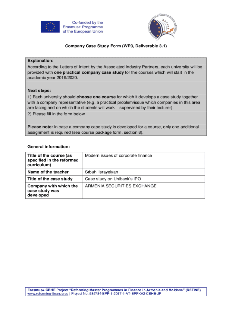 Fillable Online Company Case Study Form (WP3, Deliverable 3.1) Explanation ... Fax Email Print ...
