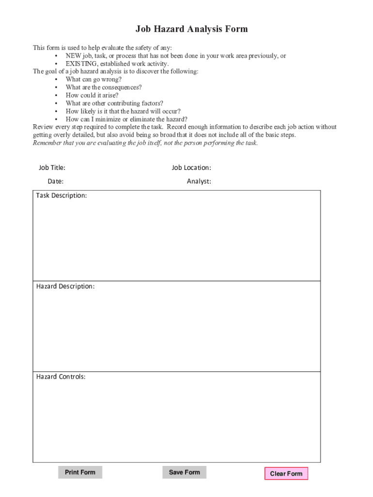 Fillable Online Job Hazard Analysis Form - Risk Management and Safety ...