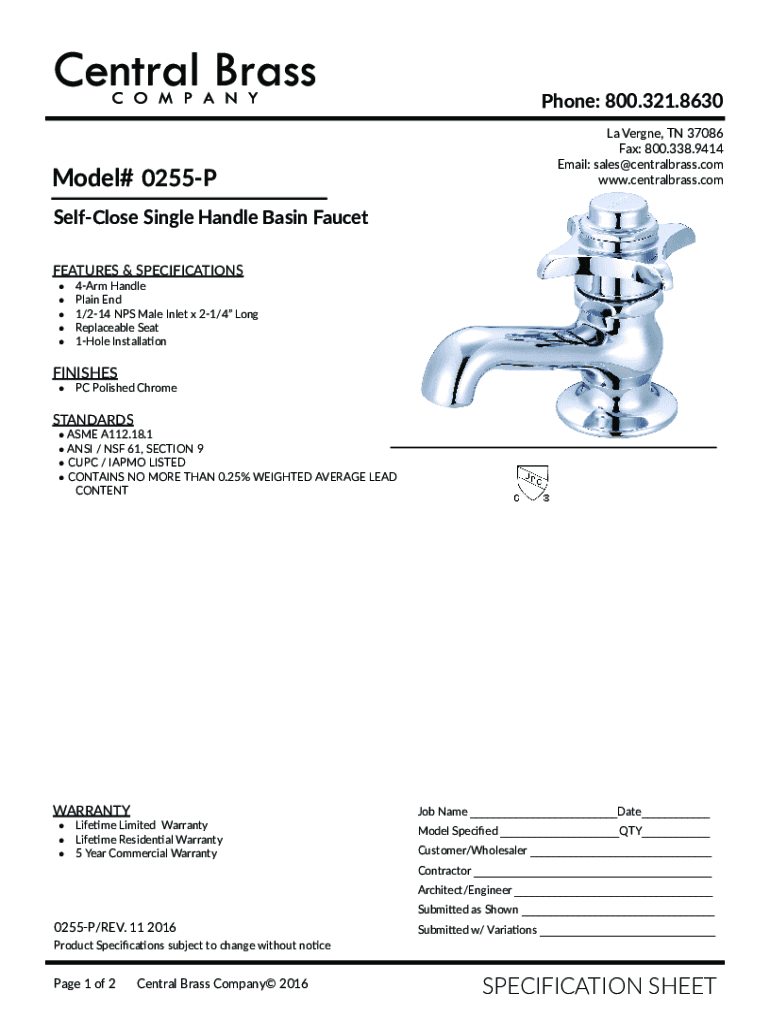 Fillable Online Central Brass 1177-DA 4 in. 2-Handle Low-Arc Wall Mount ...