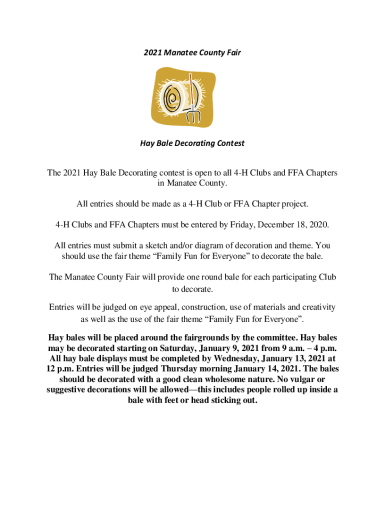 Fillable Online 2021 Manatee County Fair Hay Bale Decorating Contest ...