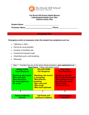Fillable Online Student Asthma Action Plan for - The Brook Hill School ...