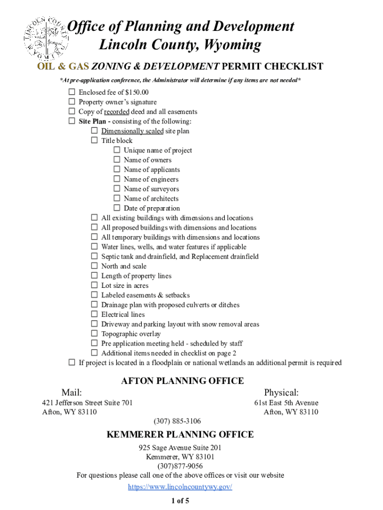 Fillable Online OIL & GAS ZONING & DEVELOPMENT PERMIT CHECKLIST Fax ...