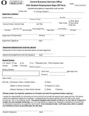 Fillable Online CHC Student Employment Sign-Off Form Fax Email Print ...