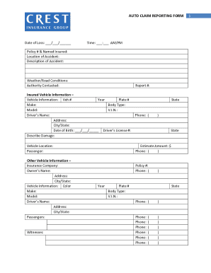 Fillable Online CREST INSURANCE GROUP. General Liability Claim ...