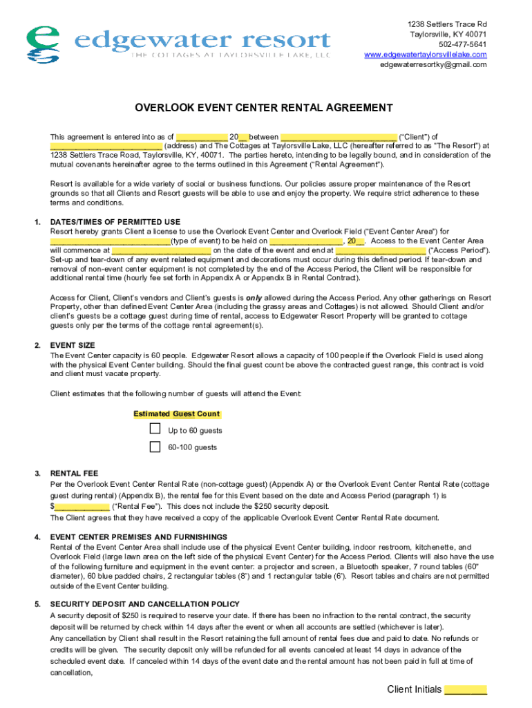 Fillable Online OVERLOOK EVENT CENTER RENTAL AGREEMENT Fax Email Print ...