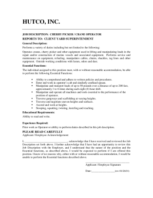 Fillable Online Cherry Picker Operator Job Description Sample Template ...