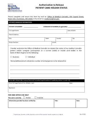 Fillable Online Authorization to Release PATIENT CARD HOLDER STATUS Fax ...
