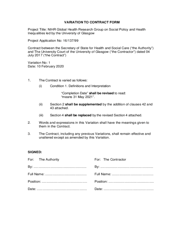 Fillable Online variation to contract form - DevFlow Fax Email Print ...