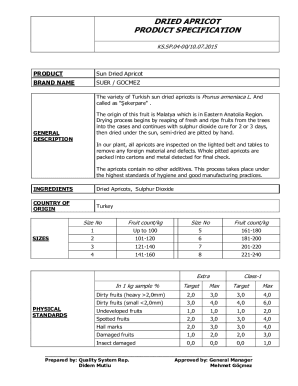 Fillable Online Dried Apricot Product Specification - Lipari Foods Fax ...