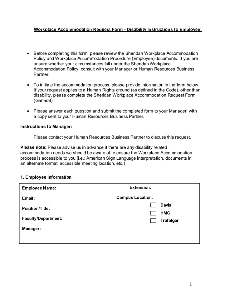 Fillable Online Workplace Accommodation Request Form - Disability Fax ...