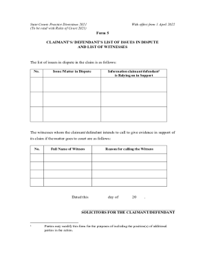 Fillable Online Form 5 : Claimant's/ Defendant's List of Issues in ...
