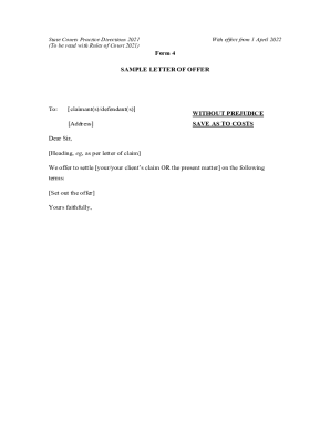Fillable Online Form 4 SAMPLE LETTER OF OFFER To: claimant(s)/defendant ...
