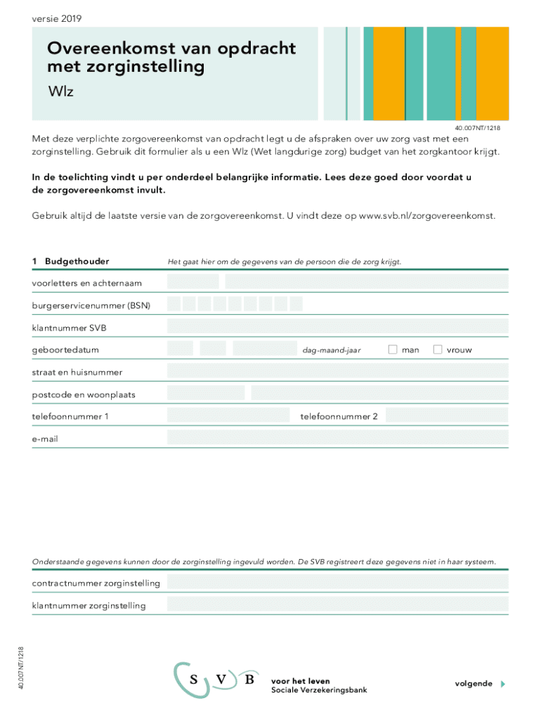 Invulbaar Online Overeenkomst van opdracht met zorginstelling Wlz ...