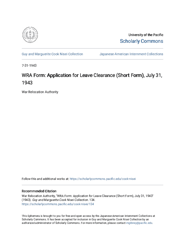Fillable Online WRA Form: Application for Leave Clearance (Short Form ...
