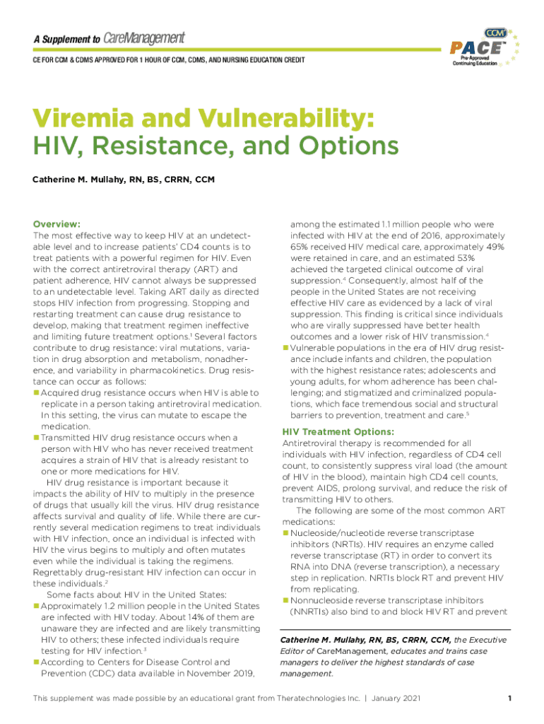 Fillable Online Viremia and Vulnerability: HIV, Resistance, and Options ...