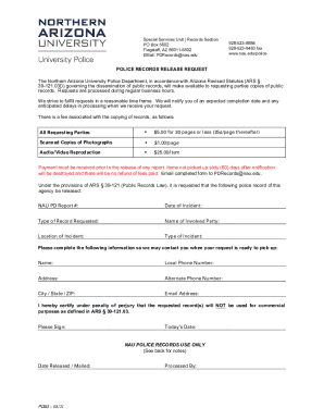 Fillable Online Police Records Release Request - Northern Arizona ...