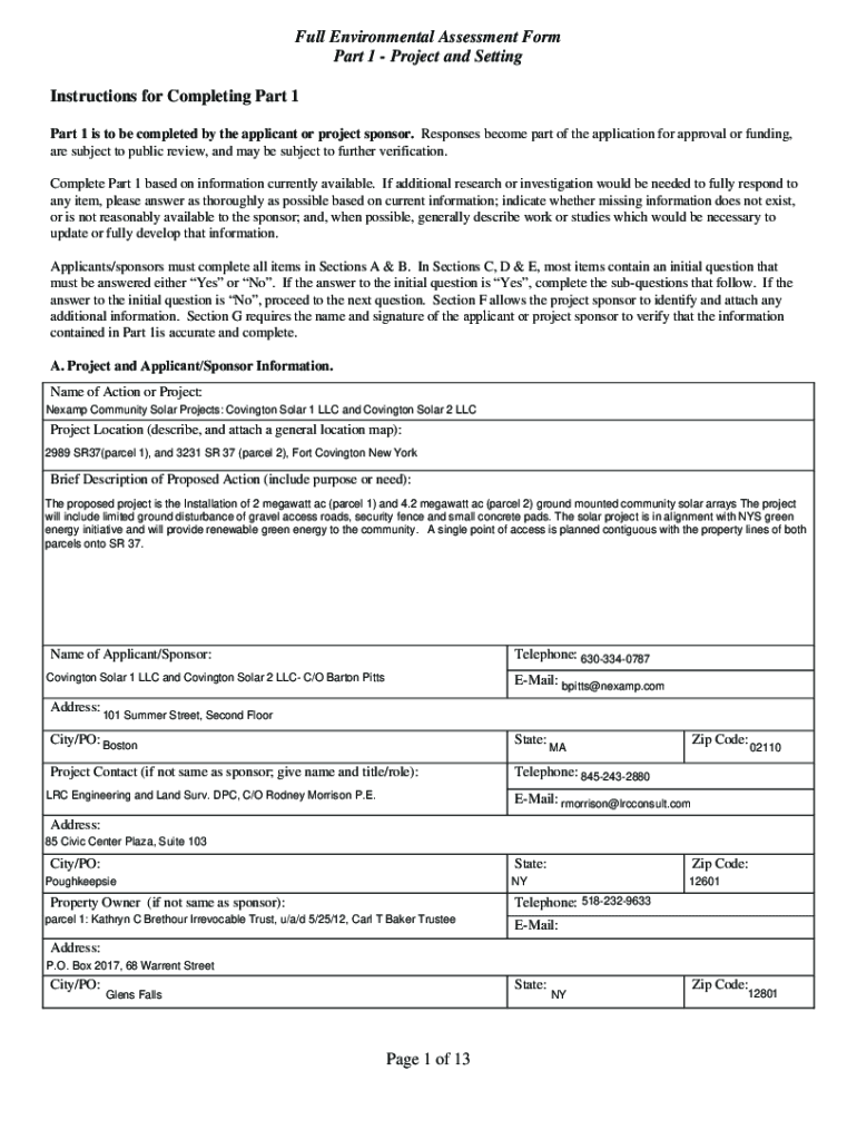 Fillable Online Full Environmental Assessment Form Part 1 - City of ...