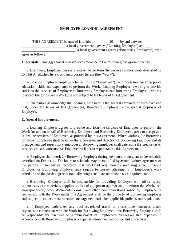 Employee Loaning Agmt Doc Template | pdfFiller