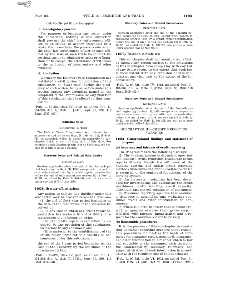 Fillable Online Page 1521 TITLE 15COMMERCE AND TRADE 1681 (iii) to file ...