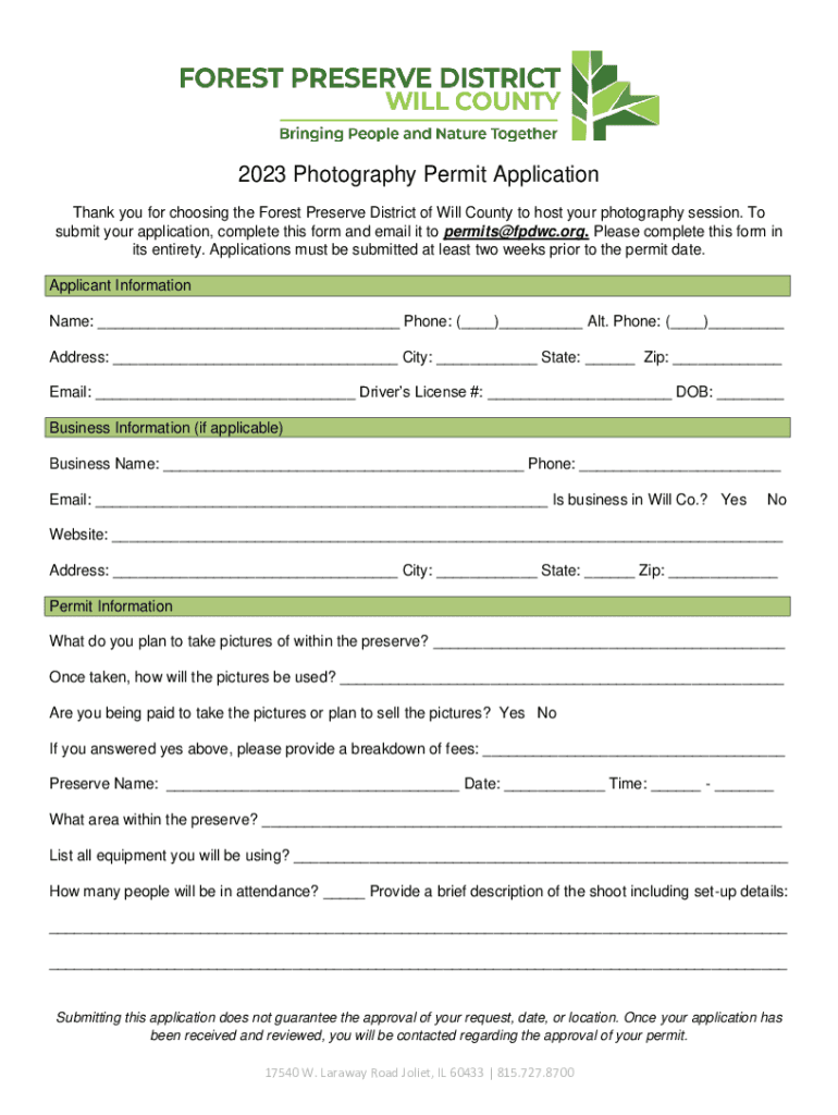Fillable Online 2023 Photography Permit Application Fax Email Print ...
