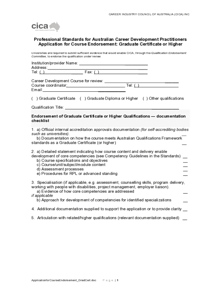 Fillable Online cica org Application for Course Endorsement: Graduate ...
