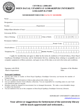 Fillable Online Membership form - Form - CENTRAL LIBRARY DEEN DAYAL ...