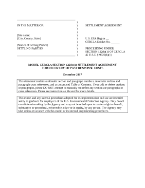 Model CERCLA Section 122(h)(1) Agreement For Recovery ... Doc Template ...
