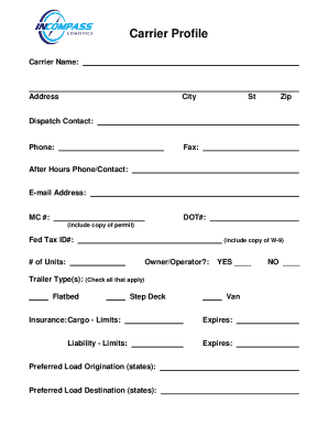 Fillable Online Sample Commercial Carrier Profile - Government of ...