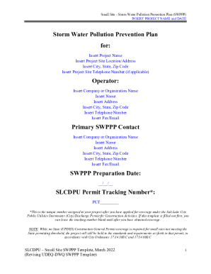 Fillable Online Small Site - Storm Water Pollution Prevention Plan ...