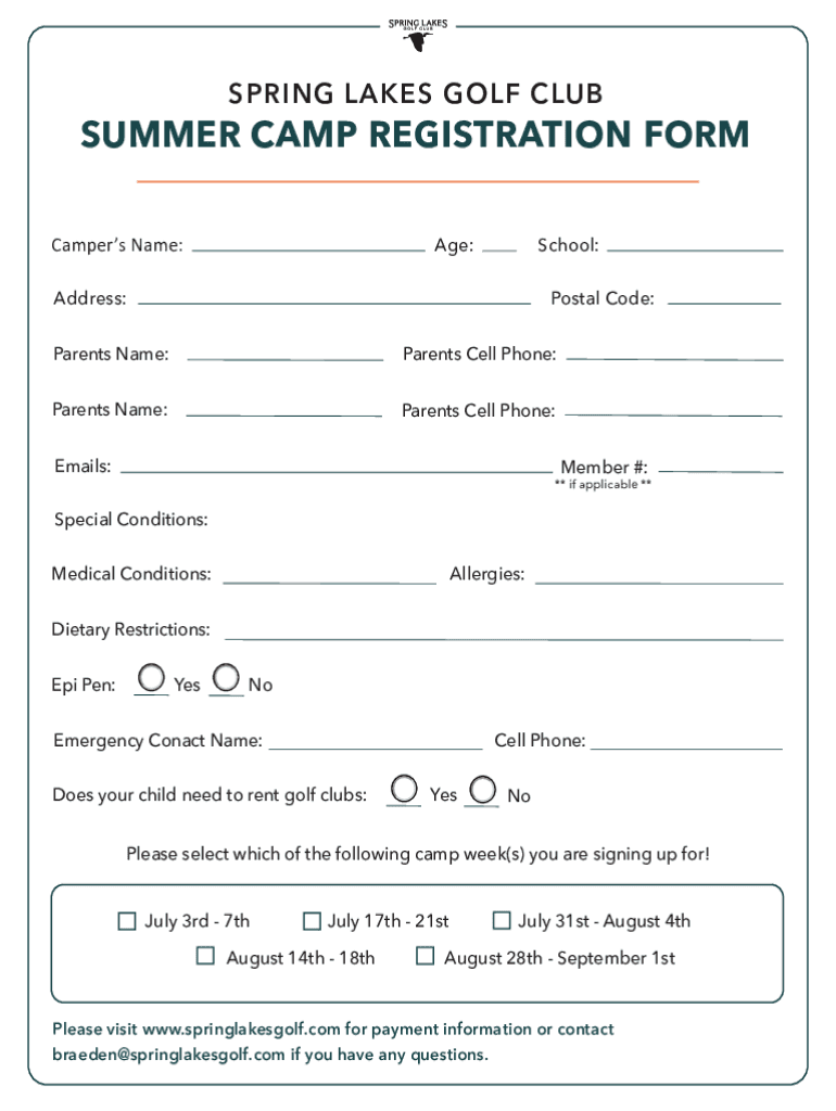Fillable Online Summer Camp Registration Form 2 Fax Email Print - pdfFiller