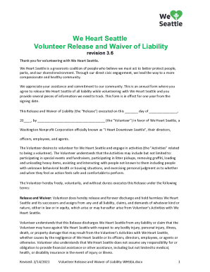 Fillable Online We Heart Seattle Volunteer Release and Waiver of ...