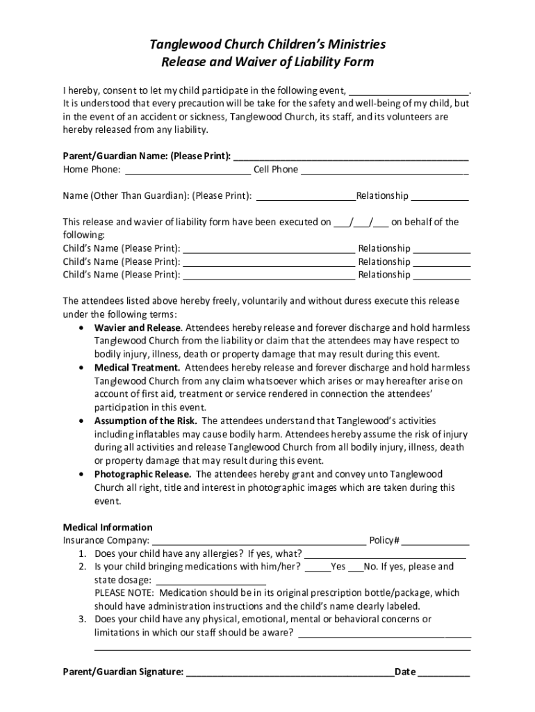 Fillable Online TGFC Youth Group Waiver & Parental Consent Form ... Fax ...