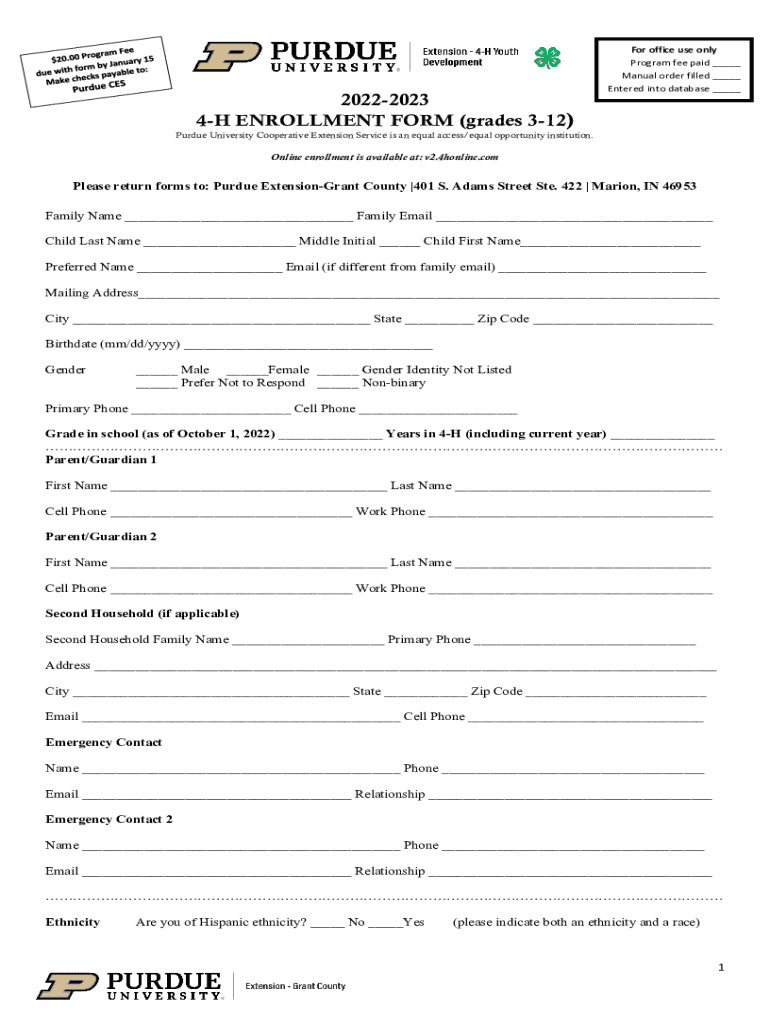 Fillable Online extension purdue 4-H Enrollment Opens October 1st ...