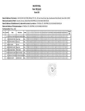 Fillable Online Muster roll form xvi - Get it from Bapuji best for clra ...