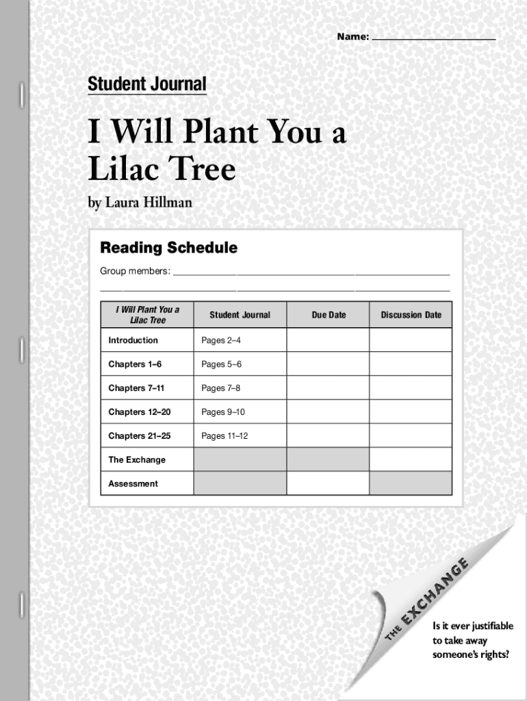 Fillable Online Student Journal - I Will Plant You a Lilac Tree Fax ...