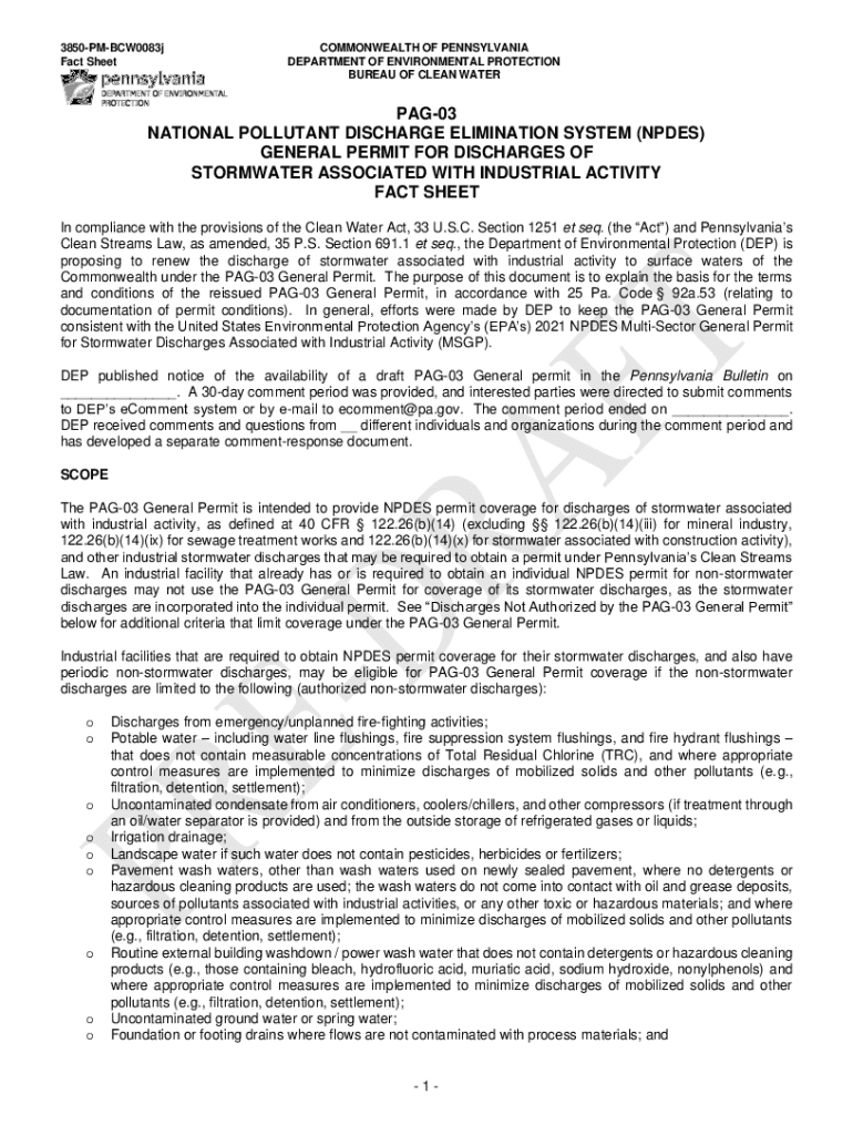 Fillable Online files dep state pa Stormwater Discharges Associated ...