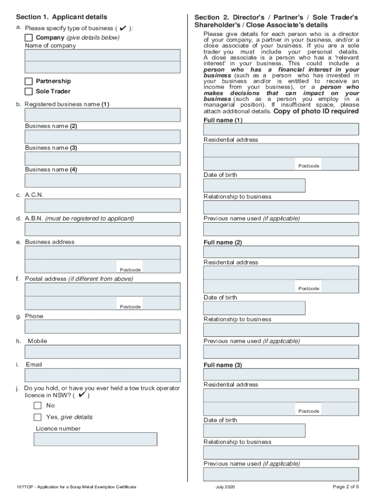 Fillable Online Application for Scrap Metal Exemption Certificate - Fair Trading Fax Email Print ...