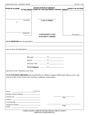 Fillable Online Complaint And Confession On Judgment Note :: Illinois ...