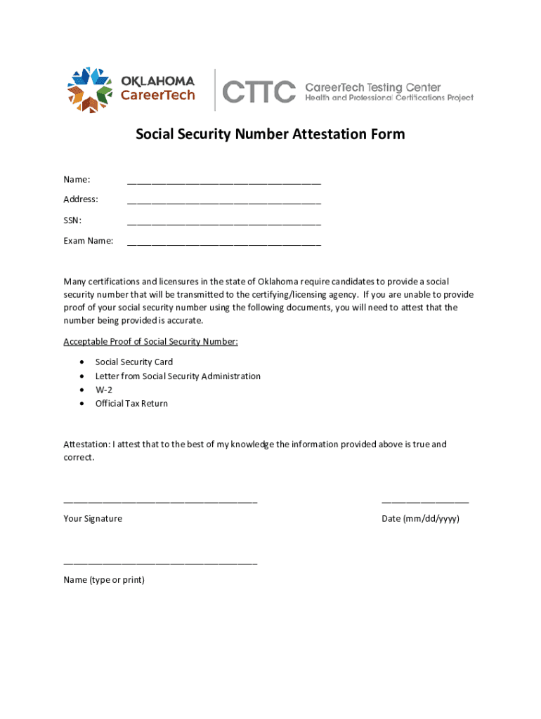 Fillable Online social-security-number-attestation-form Fax Email Print ...