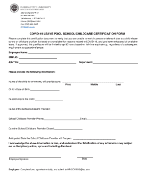 Fillable Online COVID-19 Leave Pool School Certification Form Fax Email ...