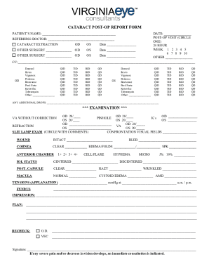 Fillable Online Cataract Post-Op Report Form - Virginia Eye Consultants ...